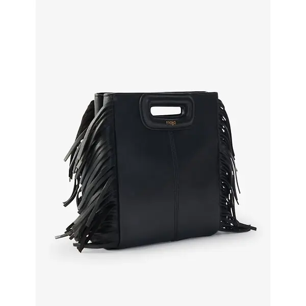 Maje Mini Logo-embossed Fringed Leather Bag - Noir / Gris
