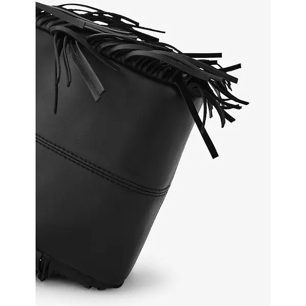 Maje Mini Logo-embossed Fringed Leather Bag - Noir / Gris