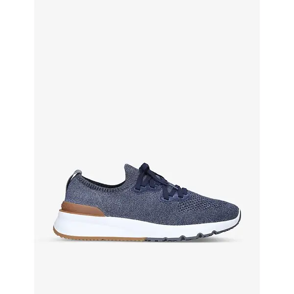 Brunello Cucinelli Brand-embossed Knitted Low-top Trainers - Navy