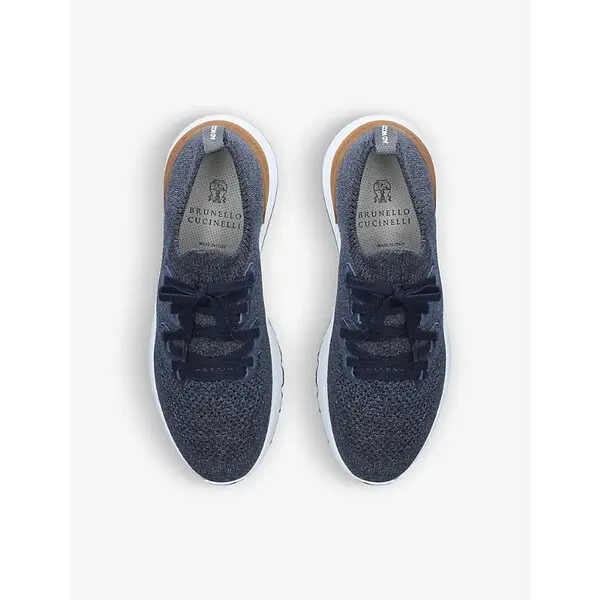 Brunello Cucinelli Brand-embossed Knitted Low-top Trainers - Navy