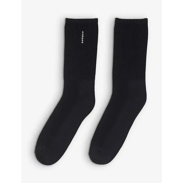 Sandro Logo-embroidered Ribbed Ankle Socks - Noir / Gris
