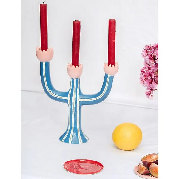 LAETITIA ROUGET Tulip Hand-painted Ceramic Candleholder 28cm