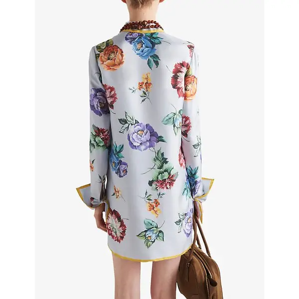 prada printed silk twill mini-dress Prada Printed Silk Twill Mini-Dress in Gray