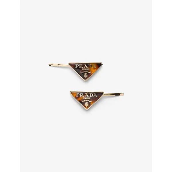 Prada Logo-plaque Hair Clips Set Of Two - Neutral