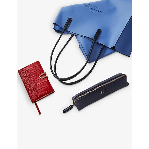 Smythson Kingly Logo-embossed Leather Tote Bag - Smythson Blue