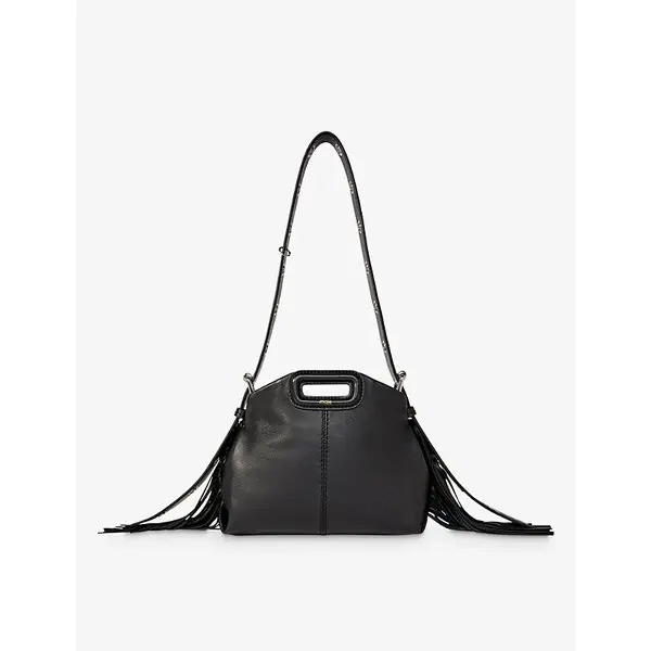 Maje Miss M Mini Logo-embossed Leather Shoulder Bag - Noir / Gris