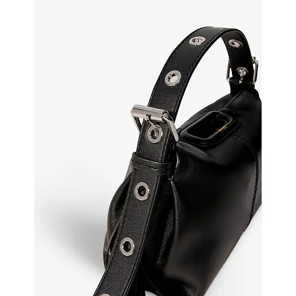 Maje Miss M Mini Logo-embossed Leather Shoulder Bag - Noir / Gris