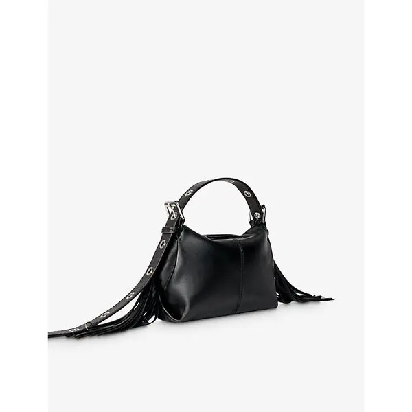 Maje Miss M Mini Logo-embossed Leather Shoulder Bag - Noir / Gris