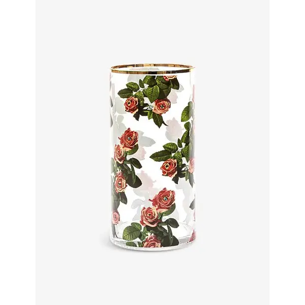 SELETTI Wears Toiletpaper Rose-print Medium Glass Vase 30cm - One-color
