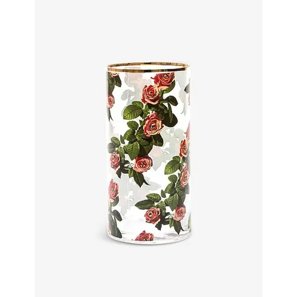 SELETTI Wears Toiletpaper Rose-print Medium Glass Vase 30cm