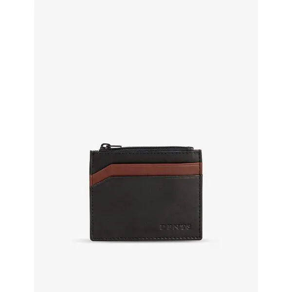 DENTS Logo-debossed Leather Card Holder - Black/dark Tan