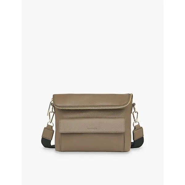 Whistles Vida Logo-embossed Leather Cross-body Bag Khaki/olive
