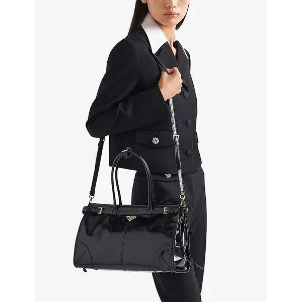 Prada Logo-plaque Leather Top-handle Bag - Black