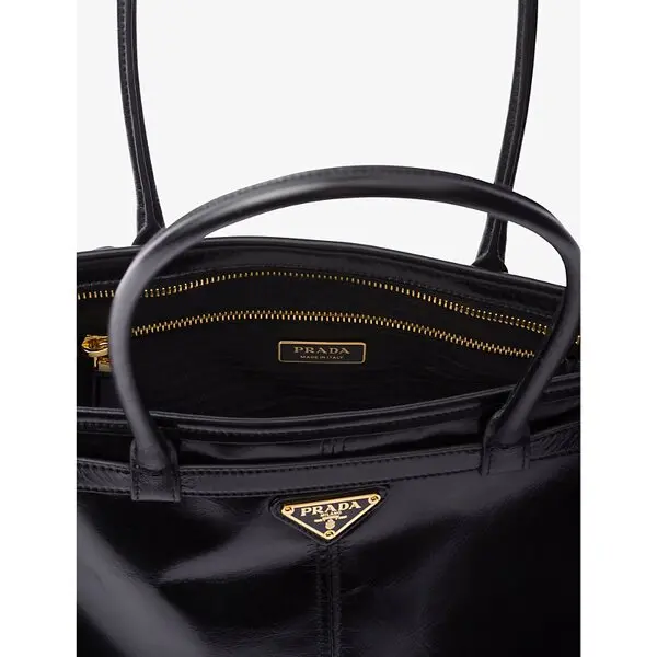 Prada Logo-plaque Leather Top-handle Bag - Black