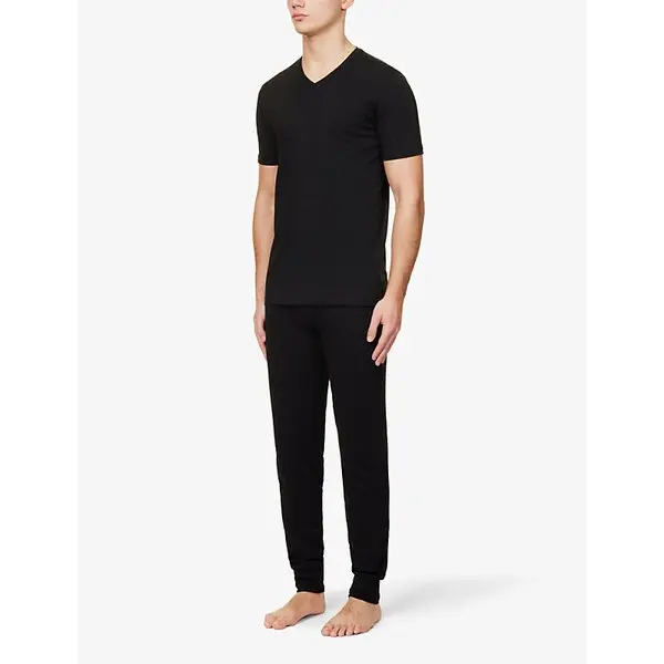 Falke Regular-fit V-neck Stretch-cotton T-shirt Xxl - Black