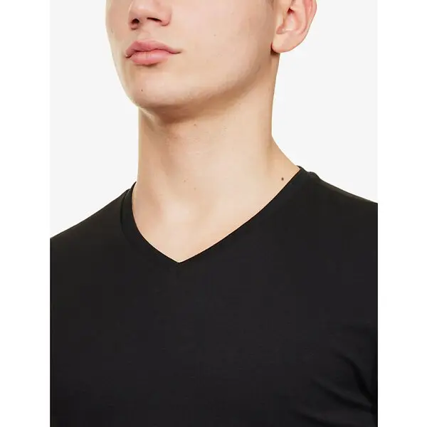 Falke Regular-fit V-neck Stretch-cotton T-shirt Xxl - Black