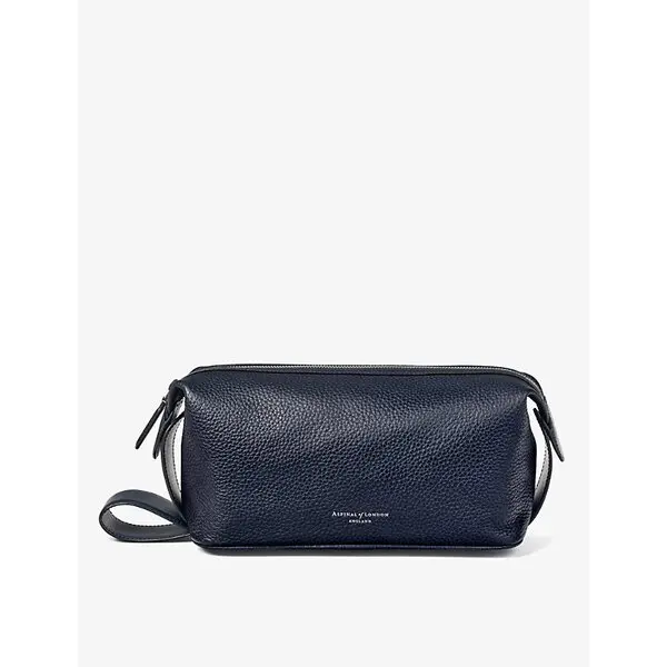 ASPINAL OF LONDON Reporter Logo-embellished Leather Wash Bag - Navy