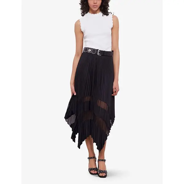 The Kooples Sheer-panel Asymmetric-hem Midi Skirt