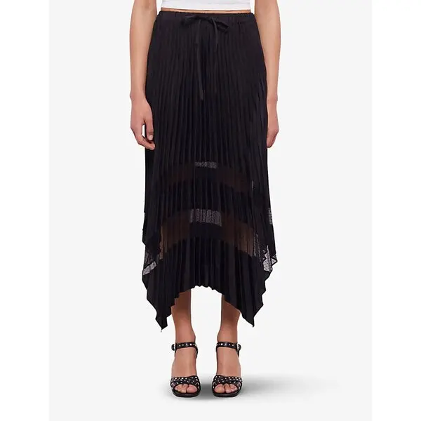 The Kooples Sheer-panel Asymmetric-hem Midi Skirt