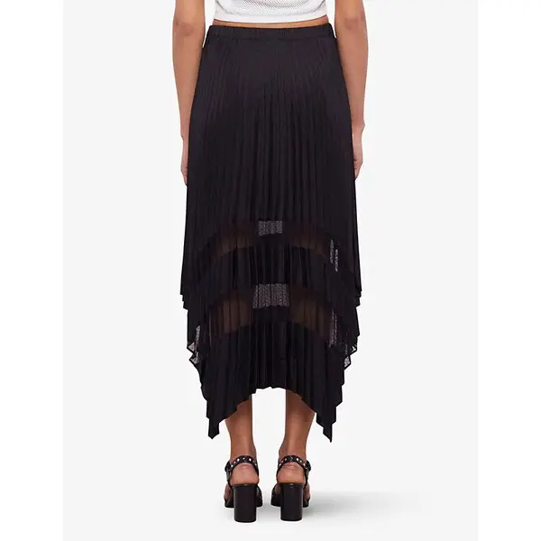 The Kooples Sheer-panel Asymmetric-hem Midi Skirt