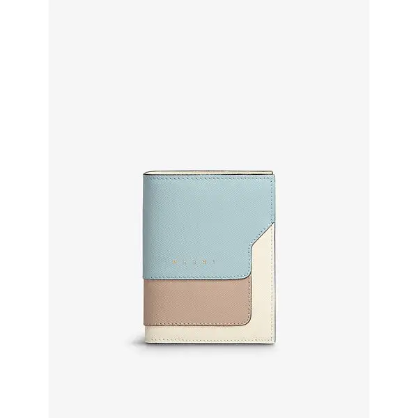 Marni Vanitosi Logo-embossed Calf-leather Wallet - Aquamarine/natural