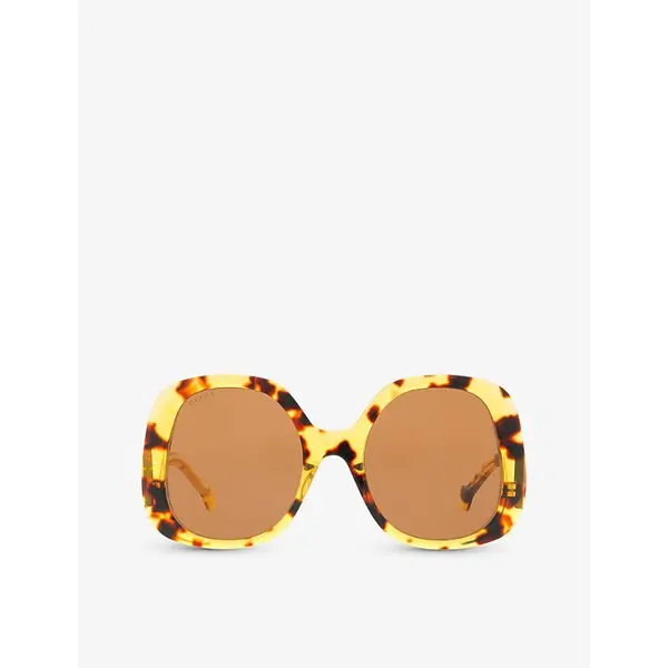 Gucci Gg1235s Round-frame Sunglasses - Brown/gold