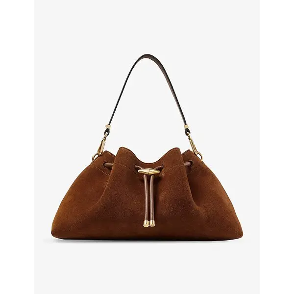 JIMMY CHOO Cinch Suede Shoulder Bag - Tan/gold