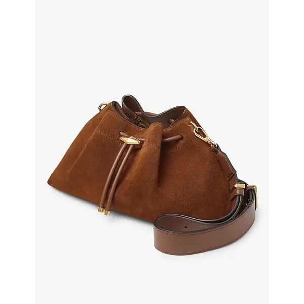 JIMMY CHOO Cinch Suede Shoulder Bag - Tan/gold