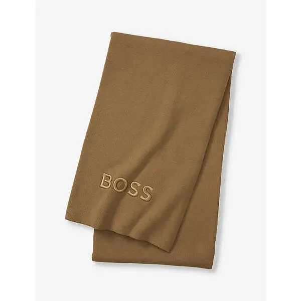 BOSS Bold Logo-embroidered Cotton-blend Throw 130cm X 170cm - Camel