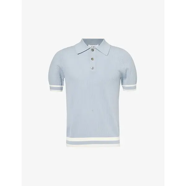 CHE Quinn Stripe-trimmed Cotton-knit Polo Shirt - Powder Blue