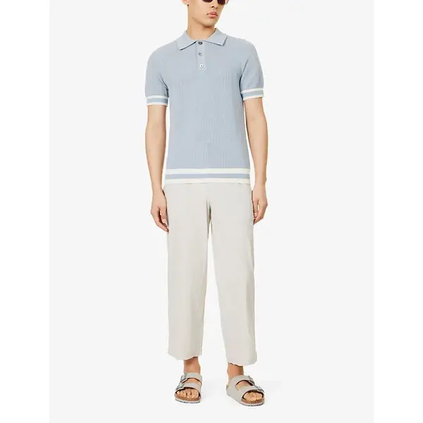 CHE Quinn Stripe-trimmed Cotton-knit Polo Shirt - Powder Blue