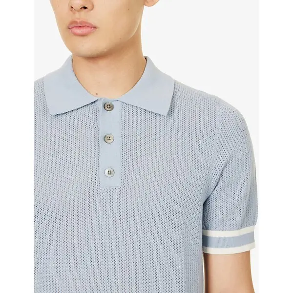 CHE Quinn Stripe-trimmed Cotton-knit Polo Shirt - Powder Blue