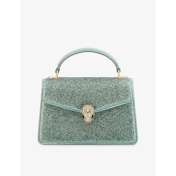 BVLGARI Serpenti Forever Mini Crystal-embellished Suede Top-handle Bag