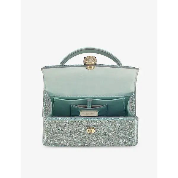 BVLGARI Serpenti Forever Mini Crystal-embellished Suede Top-handle Bag
