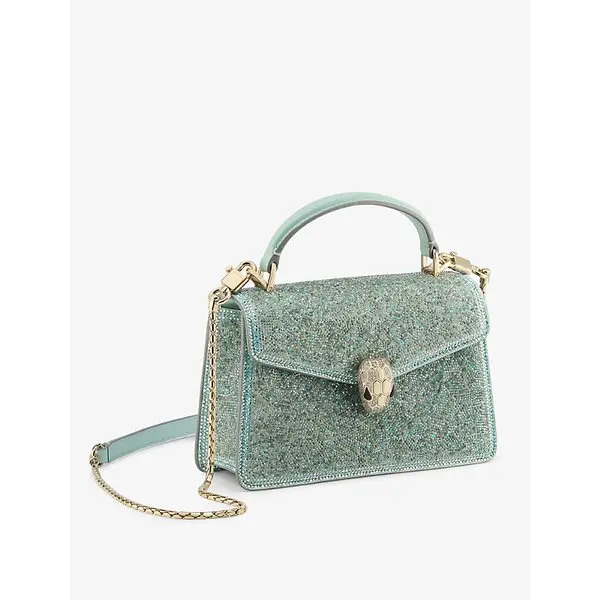 BVLGARI Serpenti Forever Mini Crystal-embellished Suede Top-handle Bag