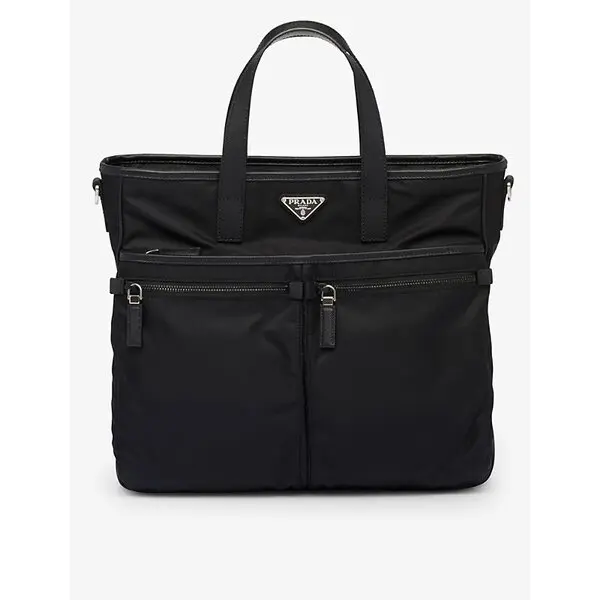 Prada Re-nylon Saffiano Leather And Nylon Tote Bag - Black