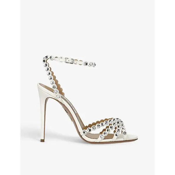 AQUAZZURA Tequila 105 Crystal-embellished Leather Heeled Sandals - White