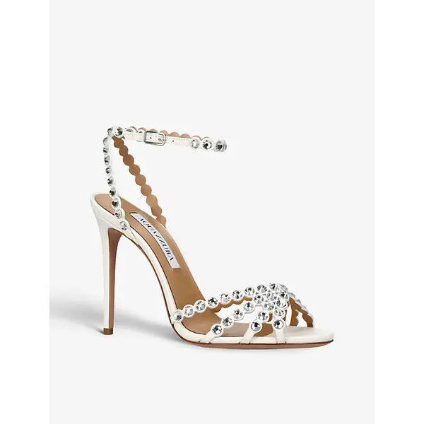 AQUAZZURA Tequila 105 Crystal-embellished Leather Heeled Sandals - White