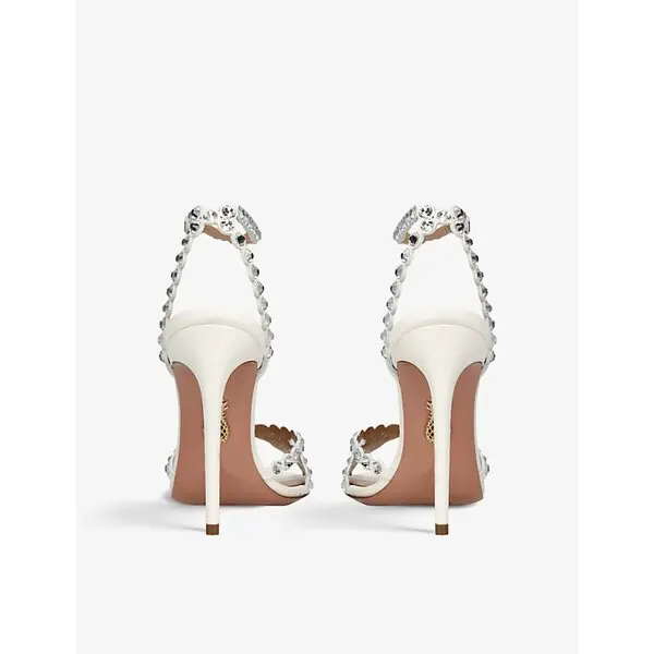 AQUAZZURA Tequila 105 Crystal-embellished Leather Heeled Sandals - White
