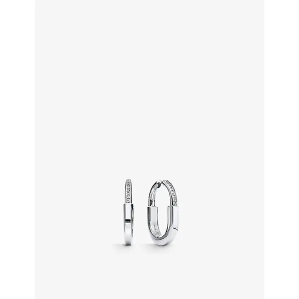 Tiffany & Co. Lock Medium Diamond Hoop Earrings - White Gold