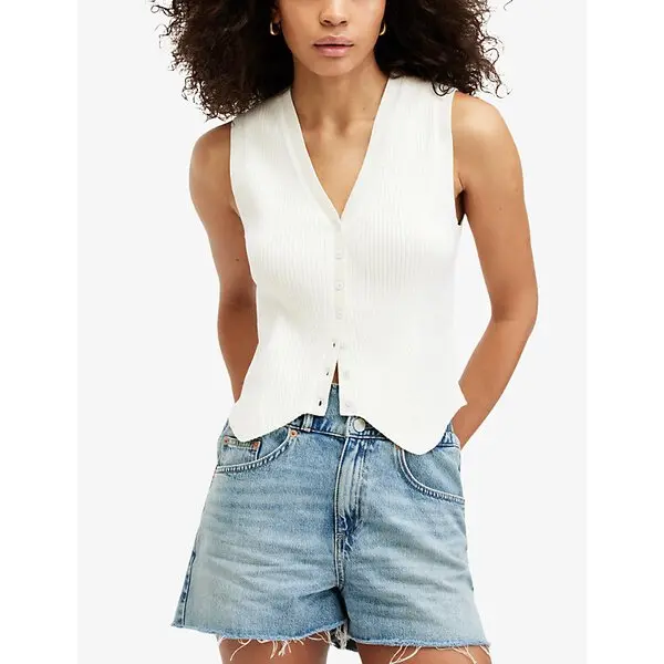 ALLSAINTS Cruz V-neck Ribbed Knitted Waistcoat - Chalk White