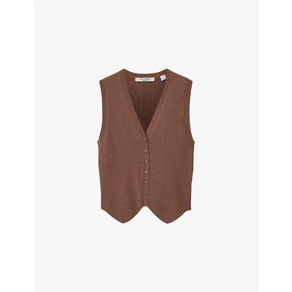 ALLSAINTS Cruz V-neck Ribbed Knit Waistcoat - Penny Brown