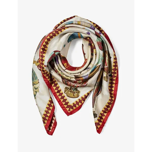 ASPINAL OF LONDON Hot Air Balloon Graphic-print Silk Scarf - Red