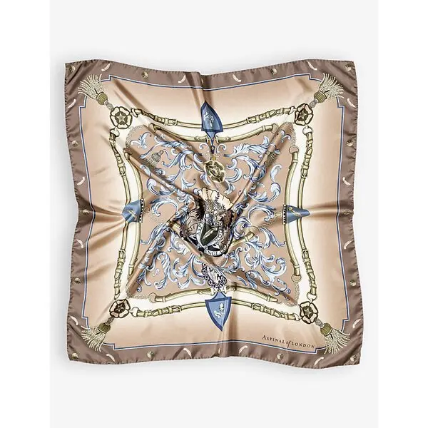 ASPINAL OF LONDON Signature Print Silk Scarf - Latte