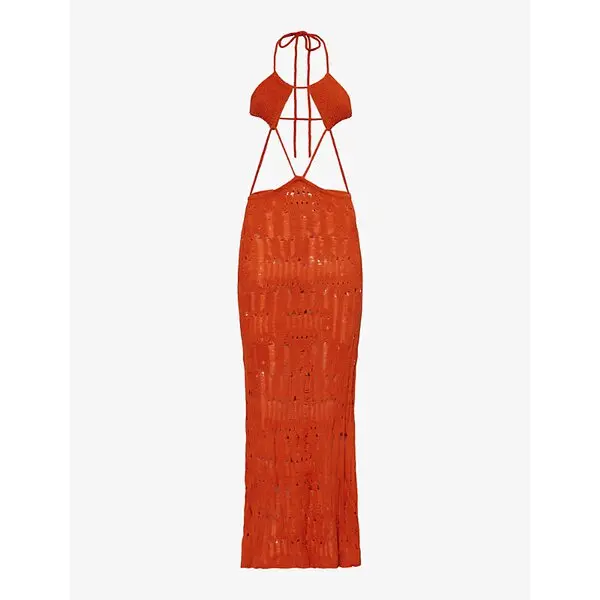 strapless open back dress Bristol Low Back Knit Dress Striped Orange– Selfie Leslie main image 0