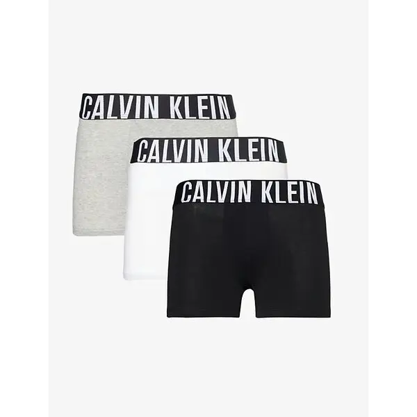 Calvin Klein Logo-waistband Pack Of Three Cotton-blend Trunks - Blk Grey Heather Wht