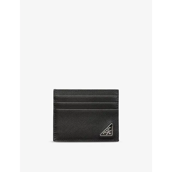 Prada Triangle-plaque Leather Card Holder - Black