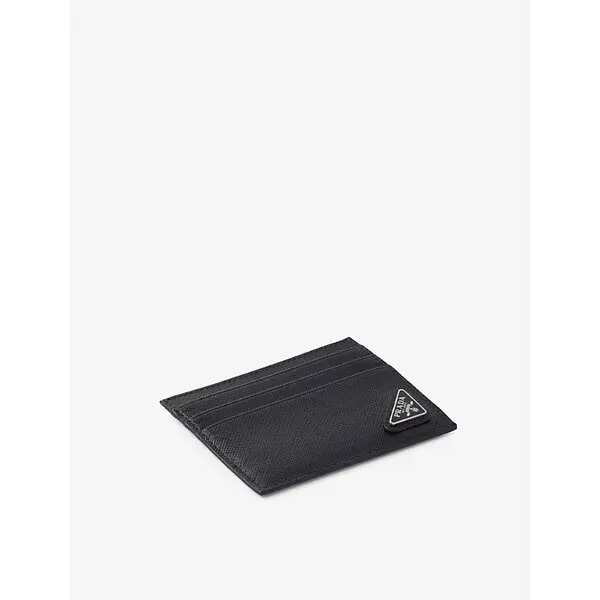 Prada Triangle-plaque Leather Card Holder - Black