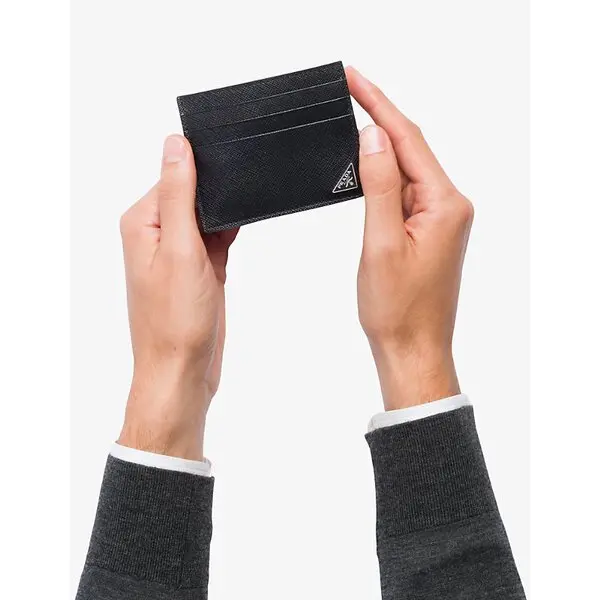 Prada Triangle-plaque Leather Card Holder - Black