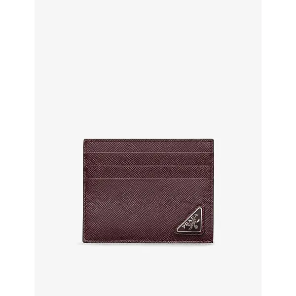 Prada Triangle-plaque Leather Card Holder - Burgundy